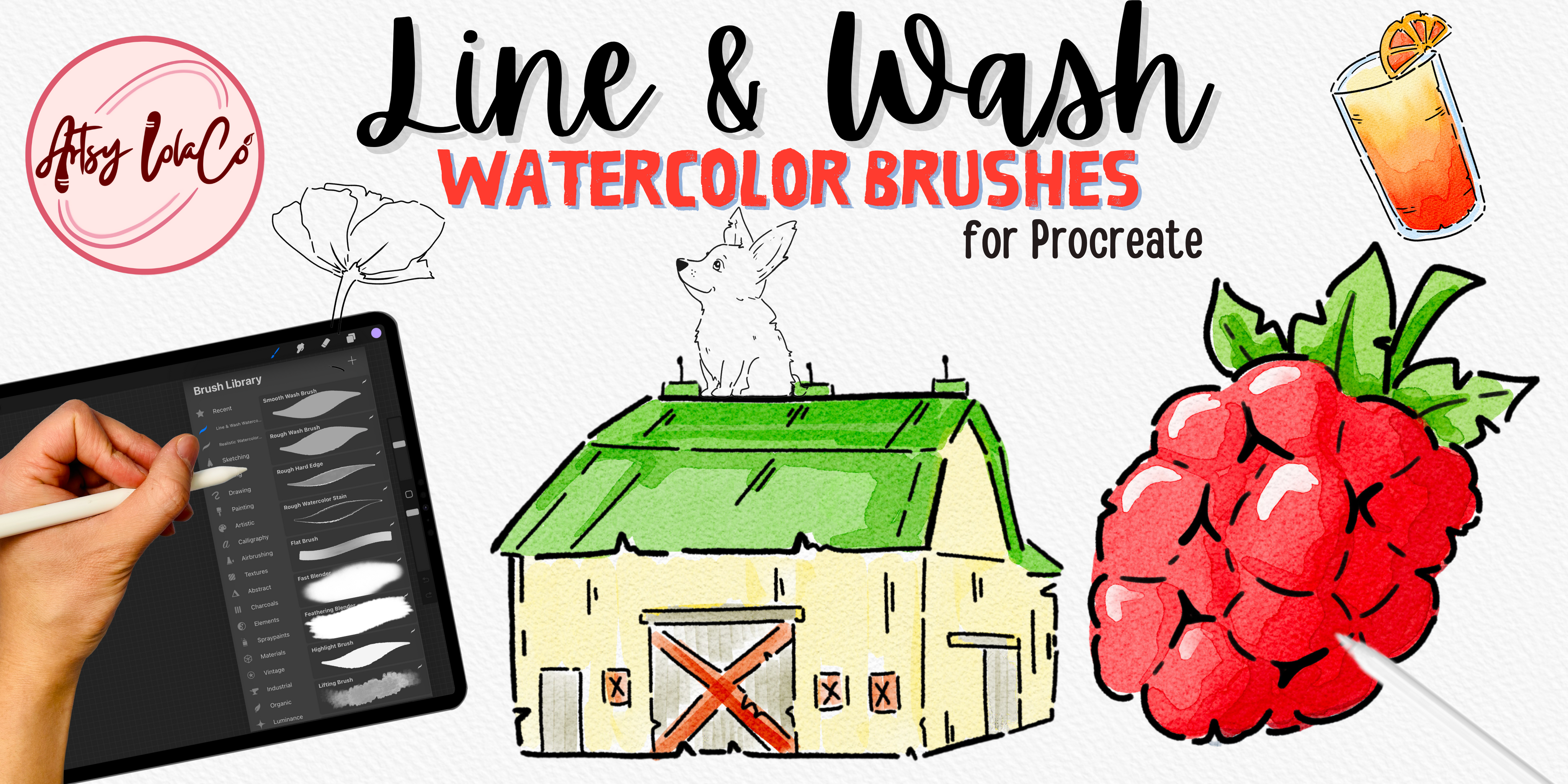 Line & Wash Digital Watercolor Brushset – Artsy Lola Co